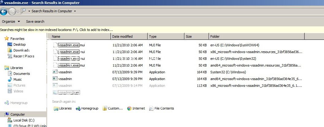 vssadmin.exe (Volume Shadow Copy) disabling procedure questions ...